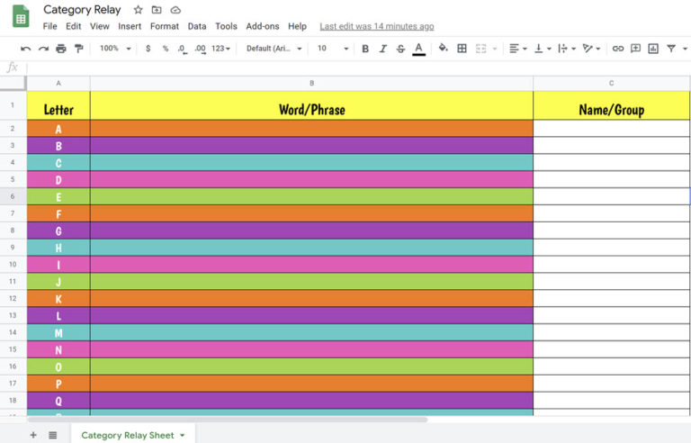 Vocabulary Categories Relay Game - Vocabulary Luau
